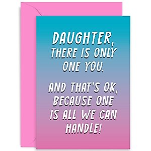 Old English Co. Funny Birthday Card for Daughter - Hilarious Birthday 'Daughter you are enough' From Mum, Dad, Parents - Cute Birthday Card for Her Women | Blank Inside with Envelope