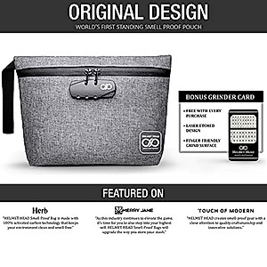 HELMET HEAD Smell Proof Bag with Combo Lock + Grinder Card | Durable Water Repellent Smell Proof Pouch Medicine Lock Box Stash Bag (New Gray)