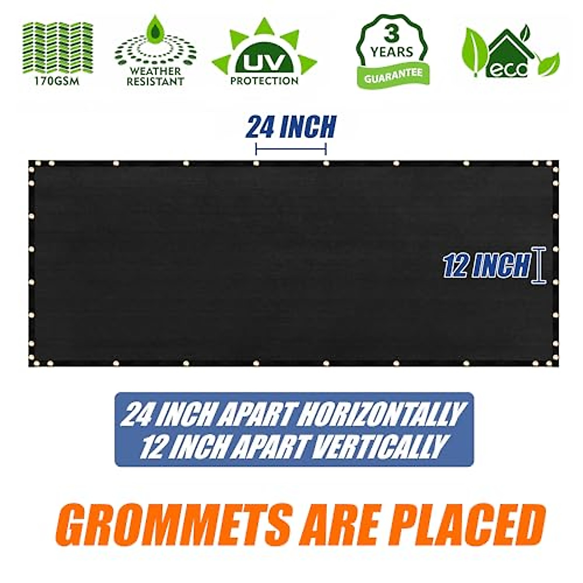 Amgo 6' x 50' Black Fence Privacy Screen, Commercial Standard Heavy Duty Windscreen with Bindings & Grommets, 90% Blockage, Cable Zip Ties Included (We Make Custom Size)