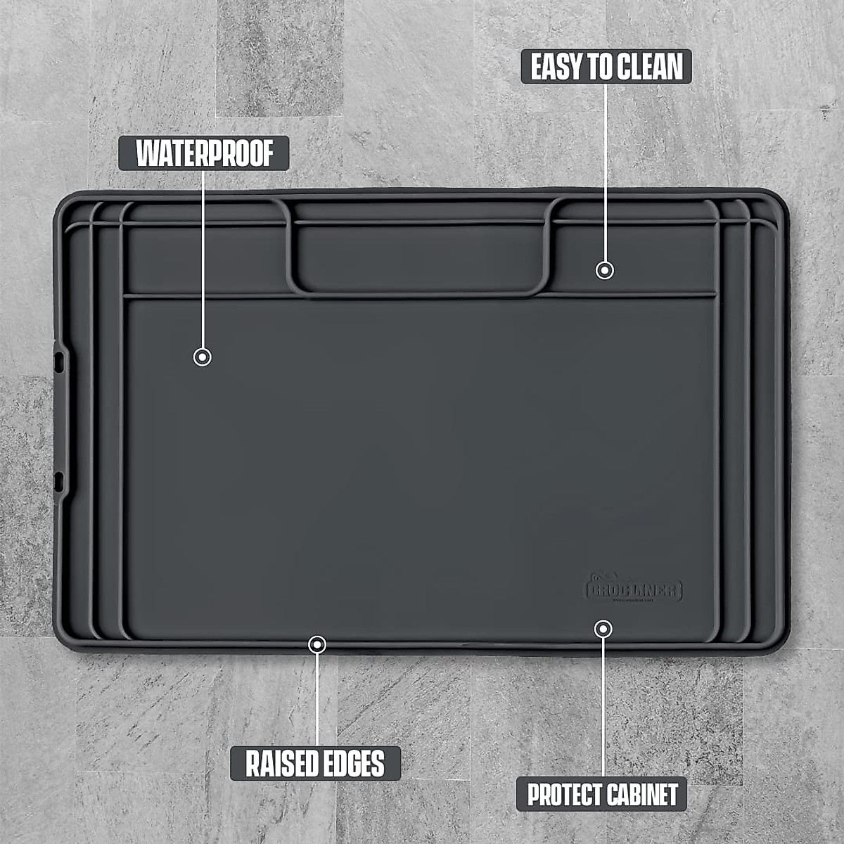 Croc Liner Under Sink Mat Waterproof Cabinet Liner for Kitchen and Bathroom Cabinets, Utility Mat (Cool Grey)