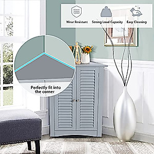 Tangkula Bathroom Corner Cabinet, Corner Storage Cabinet with Double Shutter Doors & Adjustable Shelf, Freestanding Floor Cabinet for Bathroom Living Room Kitchen, 13 x 25.5 x 31.5 Inch (Grey)