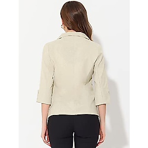 Allegra K Women's Suit Jacket Notched Lapel Collar 3/4 Sleeve Button Front Work Formal Blazer X-Small Beige