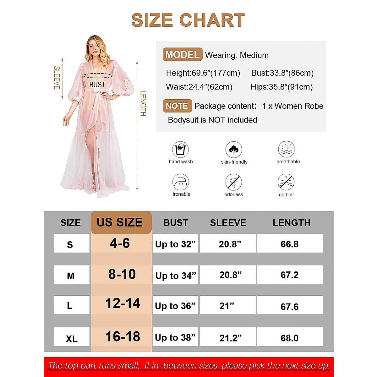 HHQ Women's Lace Long Robe Tulle Bridal Nightgown Sexy Sheer Boudoir Nightwear Long Sleeve Ladies Lingerie Maxi Dress(Pink,L)