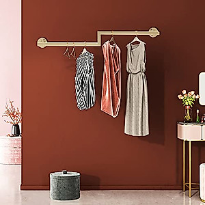 31.5“Boutiques Gold Clothing Rack Wall-Mounted Clothes Rack Hanging Bar Retail Display Garment Rack Wedding Dress Organizer Clothing Store Clothes Hanging System Metal Rod Towel Rack Vintage Pipe