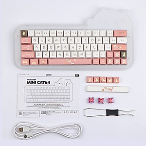 EPOMAKER Mini Cat 64 60% Hot Swappable Acrylic RGB Wired Mechanical Gaming Keyboard, VIA Programmable with Dye Sublimation PBT Keycaps for Mac/Win/Gamers(MIA Keycaps, Epomaker Flamingo Switch)