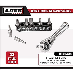 ARES 70040-1/4-Inch Drive Close Quarter Micro Bit Ratchet | Mini Screwdriver with High Torque 72-Tooth Gearhead - 5 Degree Sweep - Spring Loaded Detent Ball Bit Holder