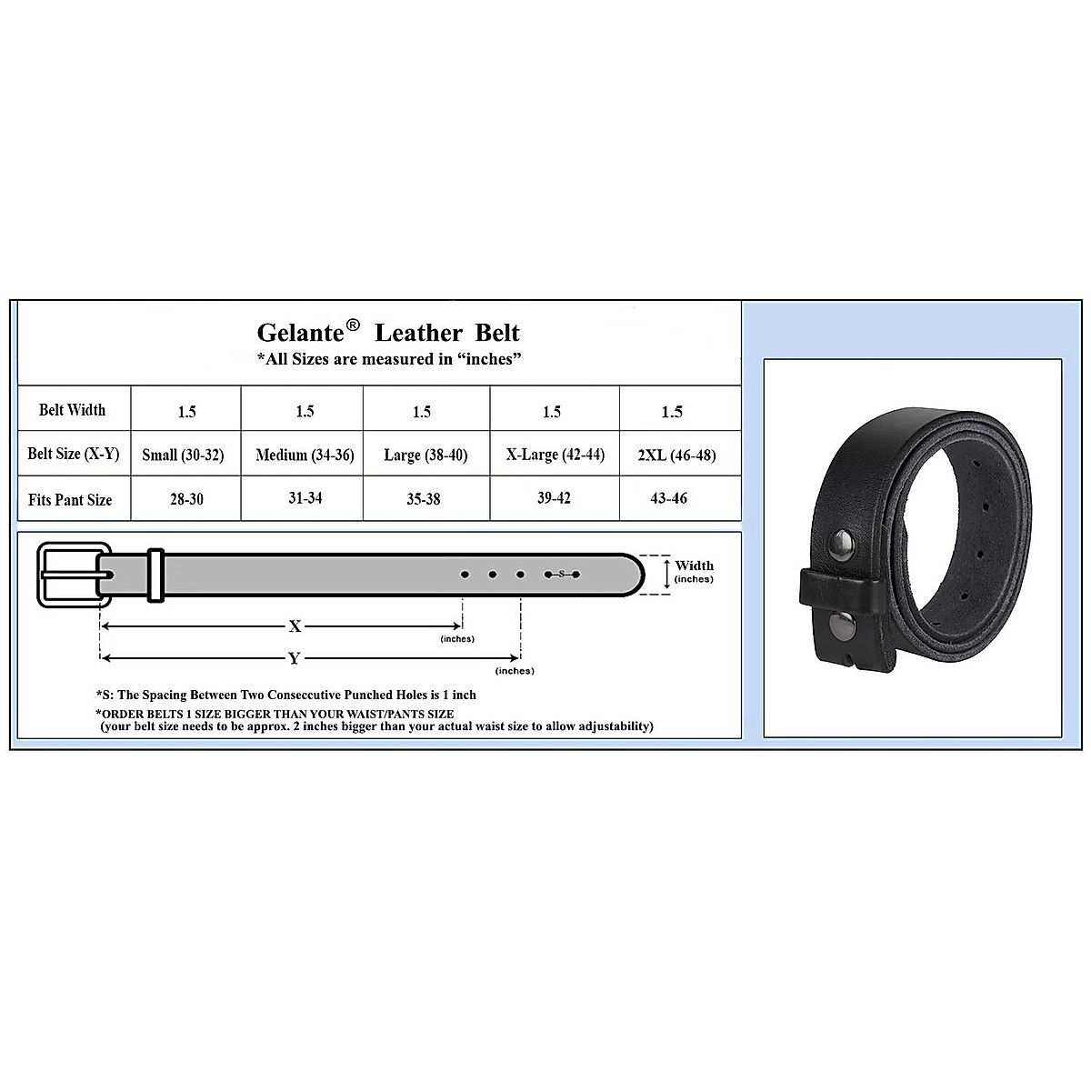 Gelante Genuine Full Grain Leather Belt Strap without Belt Buckle G2016-BK-M