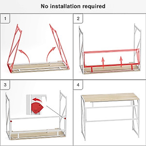 Elephance Folding Desk Writing Computer Desk for Home Office, No-Assembly Study Office Desk Foldable Table for Small Spaces