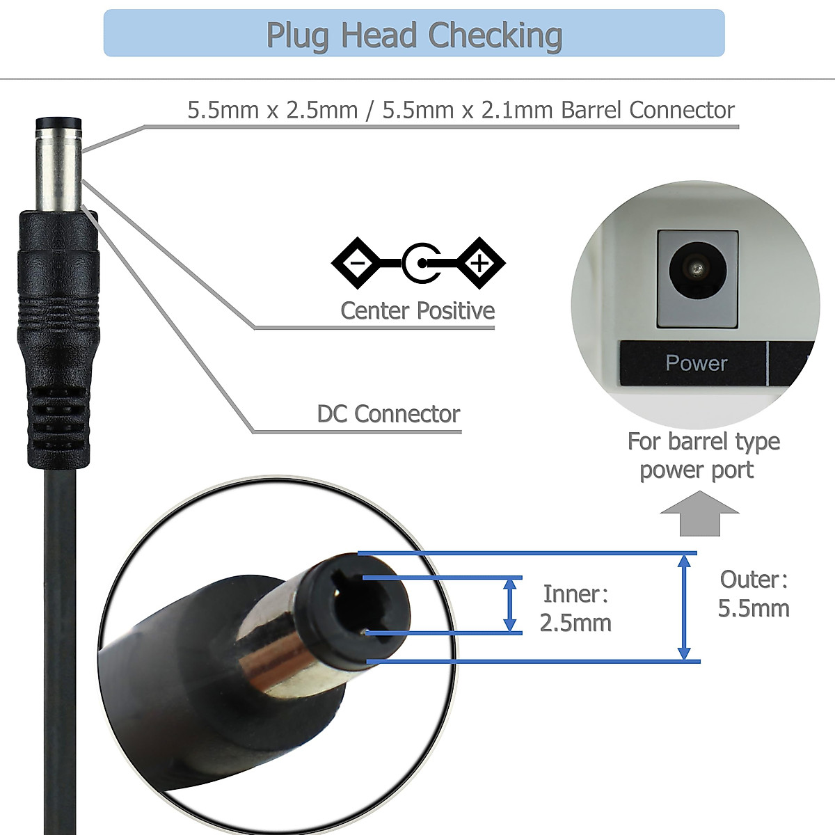 Excelity AC-DC 5V 1A Wall Charger Power Adapter with Plug 5.5 x 2.5mm / 5.5 x 2.1mm