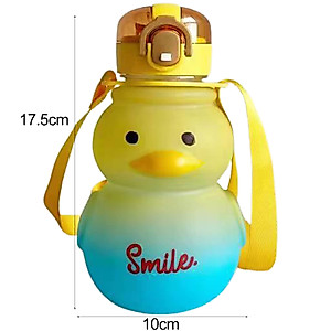 ZTGD Cute Water Bottle 650ml for Student,Lady,Kid,Kawaii Leakproof Duck Water Cup with Straw Lock Design Suspender One Key Open and Transparent Lid Blue