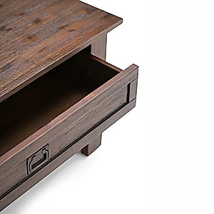 SIMPLIHOME Monroe SOLID ACACIA WOOD 38 inch Wide Square Rustic Coffee Table in Distressed Charcoal Brown, for the Living Room and Family Room