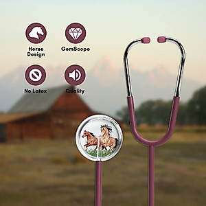Great for Veterinarians Or Animal Lovers, Burgundy Stethoscope, Horses on Diaphragm