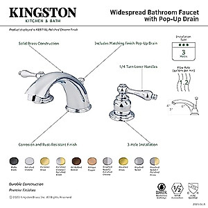 Kingston Brass KB974AL Victorian Widespread Lavatory Faucet with Metal lever handle, Polished Chrome and Polished Brass,8-Inch Adjustable Center