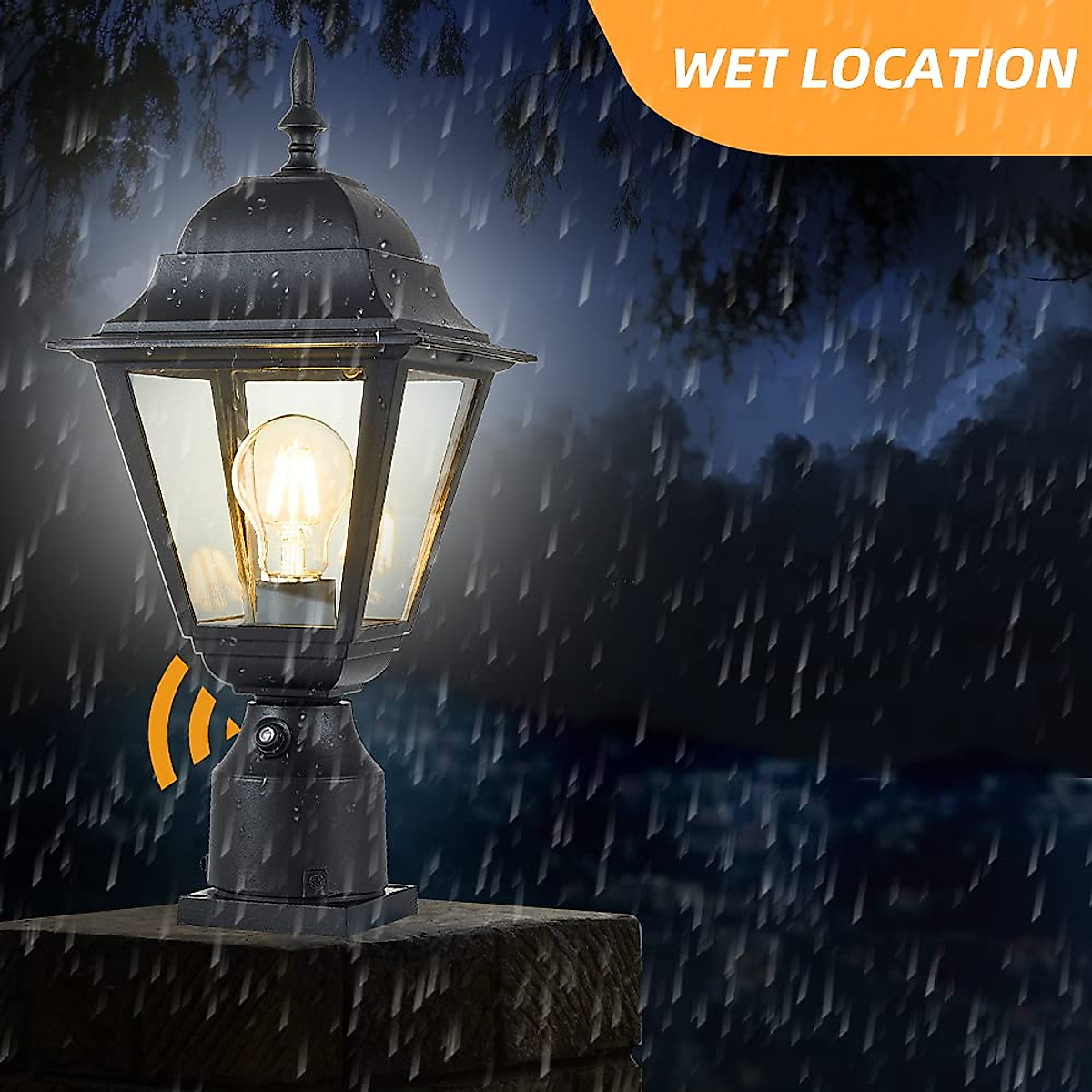 Windben Dusk to Dawn Outdoor Post Light,Lamp Post Light Fixture,Post Lantern with Pier Mount Base,Matte Black,7.4in,Suitable for Gardens,Yards,Balconies,Passages or Entrances,etc