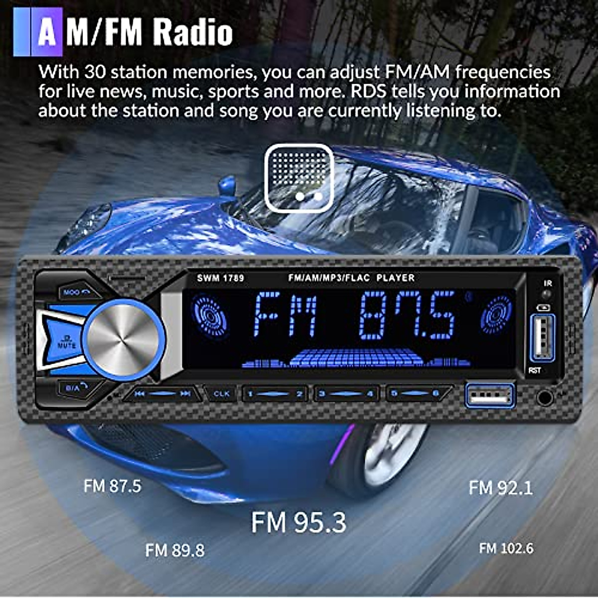 Single Din Car Stereo Receiver Support Bluetooth Hands Free Calling & Music Streaming with LCD Screen AM/FM Radio Receiver TF/AUX/USB Playback & Charging Remote Assist Control MP3 Player Head Unit