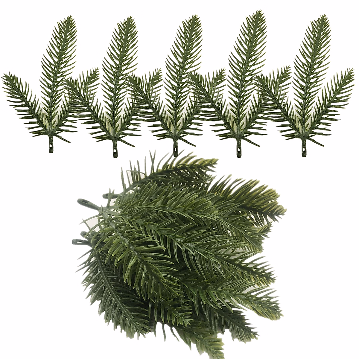 Jylucky 60 PCS Artificial Pine Needles with 3 Branches, 5.9 x 3.9 Inch Pine Twigs Greenery Plants Pine Leaves Needle for Thanksgiving Christmas DIY Garland Wreath Wedding Home Garden Decoration