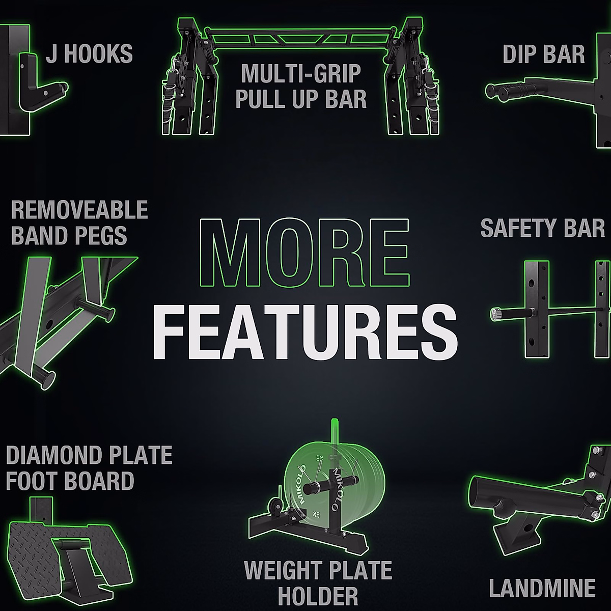 Mikolo Power Cage, 1500lbs Power Rack with LAT PullDown and Cable Crossover System, Squat Rack with Pulley System, Weight Cage for Home Gym with Training Attachments(BLACK)