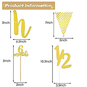Skylety 51 Pieces 6 Months Birthday Decorations Happy Half Birthday Banner 6 Month Cupcake Topper Pick 1/2 Half Year Cake Topper Triangle Flag Banner Confetti Balloons for Girl Boy Baby Shower (Gold)