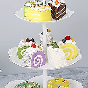 2 Set of 3-Tier Plastic Cupcake Stand Dessert Plates Mini Cakes Fruit Candy Display Tower White for Kids Birthday Tea Party Baby Shower Serving Tray, Round