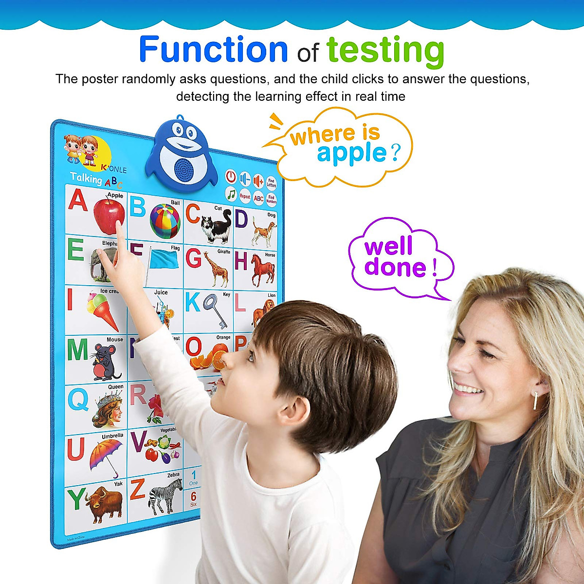 Paloura Alphabet Poster for Preschool Toddler and Kindergarten Kid Talking ABC & 123s & Music Electronic Interactive Wall Poster Learning Game & Educational Toy & Gift for 3 4 5 Year Old Girl & Boys