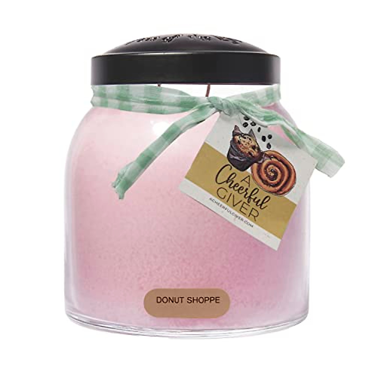 A Cheerful Giver - Donut Shoppe - 34oz Papa Scented Candle Jar with Lid - Keepers of The Light - 155 Hours, Gift Candle, Pink