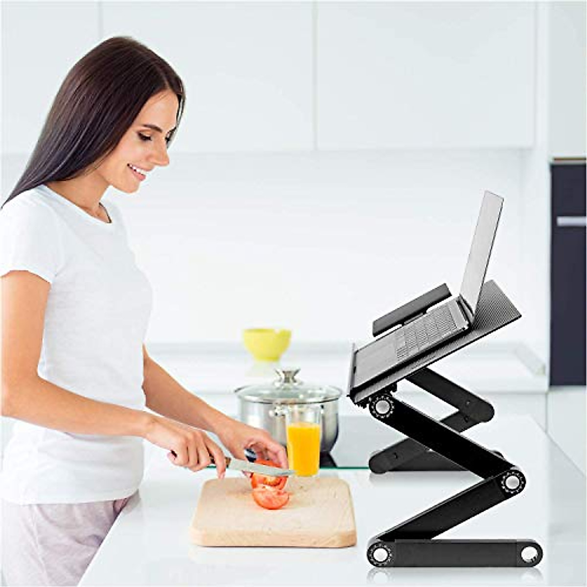 Mount-It! Adjustable Laptop Stand with Built-in Cooling Fans and Mouse Pad Tray, Easy to Use Ergonomic Laptop Stand for Bed, Couch, and Table, Portable and Lightweight