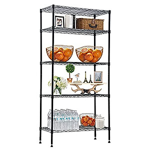 Storage Metal Shelf, 5 Tier Heavy Duty Shelves, Organizer Metal Wire Rack, NSF Wire Shelving Unit, Durable Shelving for Garage Pantry Closet Kitchen Office Laundry, 14"D x 24"W x 60"H, 750 Lbs(Black)