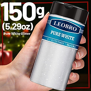 LEOBRO White Glitter, Glitter, 150g/5.29oz White Fine Glitter, Extra Fine Glitter Powder, Clear Glitter, Craft Glitter for Resin Arts Crafts Tumbler Body, Festival Glitter for Christmas Decor