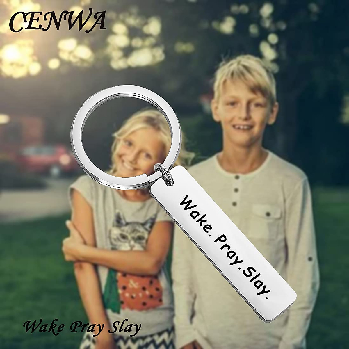 CENWA Wake Pray Slay Quote College Student Gift Friendship Keychain Morning Motivation Inspiring Jewelry Gift For Best Friend (Wake play slay K)