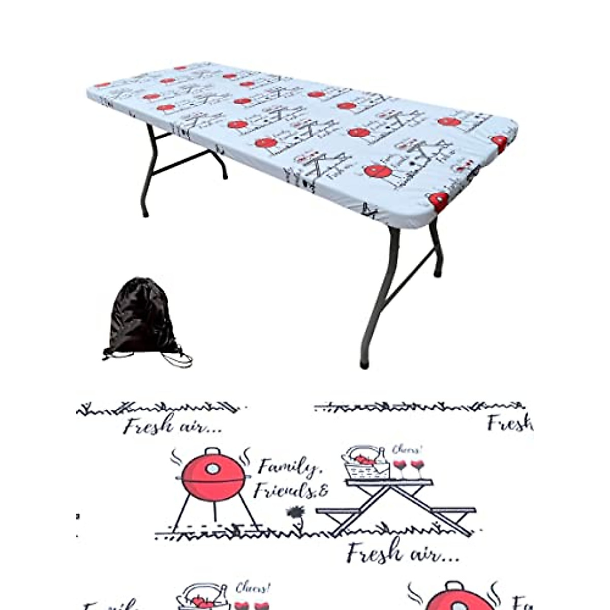 California Trendz Fitted Tablecloth Rectangle Cover 6 Ft Folding Table-Size 30x72 in.Flannel Backed Vinyl Plastic Tablecloth,Elastic Table Cover,Waterproof Fitted for Camping,Patio,Outdoor
