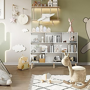 DIFY Wooden Bookcase 8 Cube Open Bookcase with Legs, 55.1" Display Bookshelves Storage Organizer Shelf for Living Room, Home Office and Bedroom, White