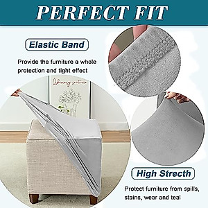 HFCNMY Ottoman Cover Square,Stretch Velvet Square Ottoman Cover Thick Ottoman Slipcover Square Washable Storage Ottoman Cover Foot Stool Cover with Elastic Bottom Light Gray Small