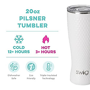 Swig Life 20oz Pilsner Tumbler, Stainless Steel Double Wall Travel Tumbler with Lid, Dishwasher Safe, Triple Insulated Thermos for Hot or Cold Drinks in Golf Partee Print with Golf Ball Textured Frame