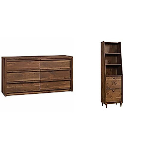 Sauder Harvey Park Dresser, L: 60.71" x W: 17.48" x H: 31.06", Grand Walnut Finish & Harvey Park Narrow Bookcase, Grand Walnut Finish