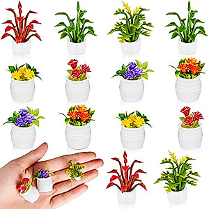 14 Pieces Dollhouse Plant Miniature Bonsai Plant Mini Potted Plant Flower Model Tiny Fake Greenery Ornament Dollhouse Furniture for Christmas Toddlers Girls and Boys (Vivid Style)