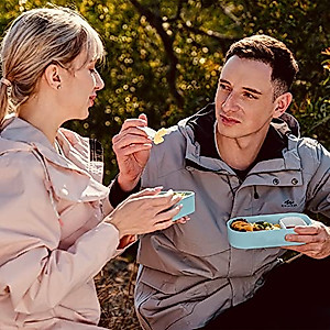 Bentofit Premium Bento Box Adult Lunch Box - 45oz 2-Compartment Container with Cutlery & Sauce Holder for Convenient On-the-Go Meals, Microwavable (Wathet Blue)