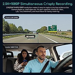 1440P QHD Built-in GPS Wi-Fi Dash Cam, Front and Inside Car Camera Recorder with Infrared Night Vision, Supercapacitor, 4 IR LEDs，G-Sensor, Parking Mode, Loop Recording (D30S)