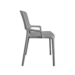 COSCO Outdoor/Indoor Stacking Resin Chair with Square Back and Arms, 2-Pack, Gray