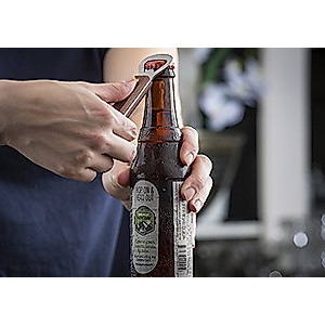 Tablecraft Magnetic Stainless Steel Bottle and Can Opener with Wood Handle, Clamshell