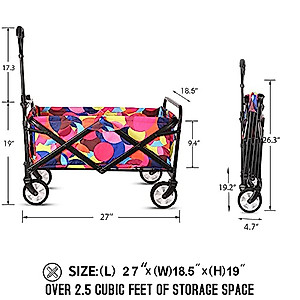 WHITSUNDAY Collapsible Folding Garden Outdoor Park Utility Wagon Picnic Camping Cart,Wagon Cart Heavy Duty Foldable for Picnic Camping Cart with Wheel and Bottle Holders Bubble