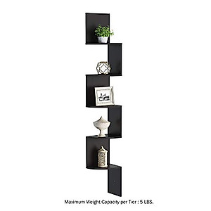 Lavish Home (Black Floating Corner Shelf-5 Tier Wall Shelves with Hidden Brackets to Display Décor, Books, Photos, More-Hardware Included, 11" X 8" X 48.5"