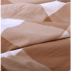 Home Soft Things 100% Washed Cotton Duvet Cover 3 Piece Set, King 102" x 90", Coffee Gingham Check Plaid Bedding Set with Zipper Closure, Ultra Soft and Easy Care, 1 Duvet Cover 2 Pillow Shams