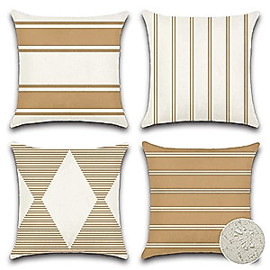 OTOSTAR Pack of 4 Waterproof Throw Pillow Covers 18x18 Inch Geometry Outdoor Decorative Pillow Case Garden Pillow Covers Square Cushion Case Pillows Shell for Patio Furniture Couch Tent (Light Coffee)