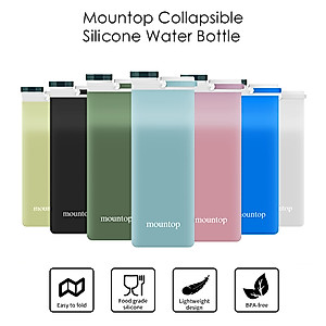 mountop Collapsible Water Bottle, Portable Food Grade Silicone Foldable Travel Reusable Leak Proof Water Bottles for Traveling Running Fitness BPA Free, 20oz, Blue