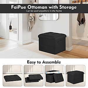 FaiPue Storage Ottoman Foot Rest with Thicker Foam Padded Seat. Small Ottoman with Storage. 350 lbs Linen Folding Footstool Storage Bench for Living Room, Bedroom, Home Office. 17x13x13in, Gray Black