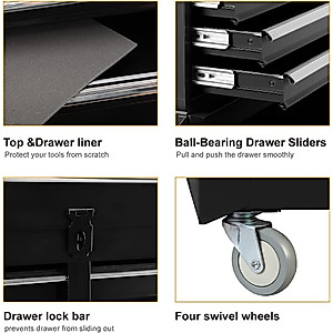 BIG RED Torin Rolling Garage Workshop Organizer : Detachable 4 Drawer Tool Chest with Large Storage Cabinet and Adjustable Shelf, 20.3" l x 11" w x 40.4" h, Black