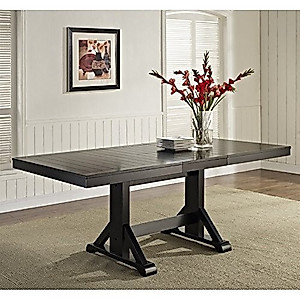 Walker Edison 6 to 8 Person Wood Modern Farmhouse Expandable Dining Room Table with Leaf Kitchen Dining Chairs, 60 Inch, Antique Black