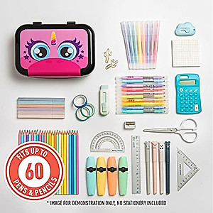 ZIPIT Large Recycled Plastic Pencil Box for Girls, Large Capacity, Fits up to 60 Pens (Pink Unicorn)