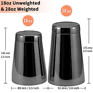 Stainless Steel Cocktail Shaker 2 Piece 18oz Unweighted & 28oz Weighted Professional Bartender Boston Shaker Drink Mixer for Bartending Essential Bar Tools - BLACK