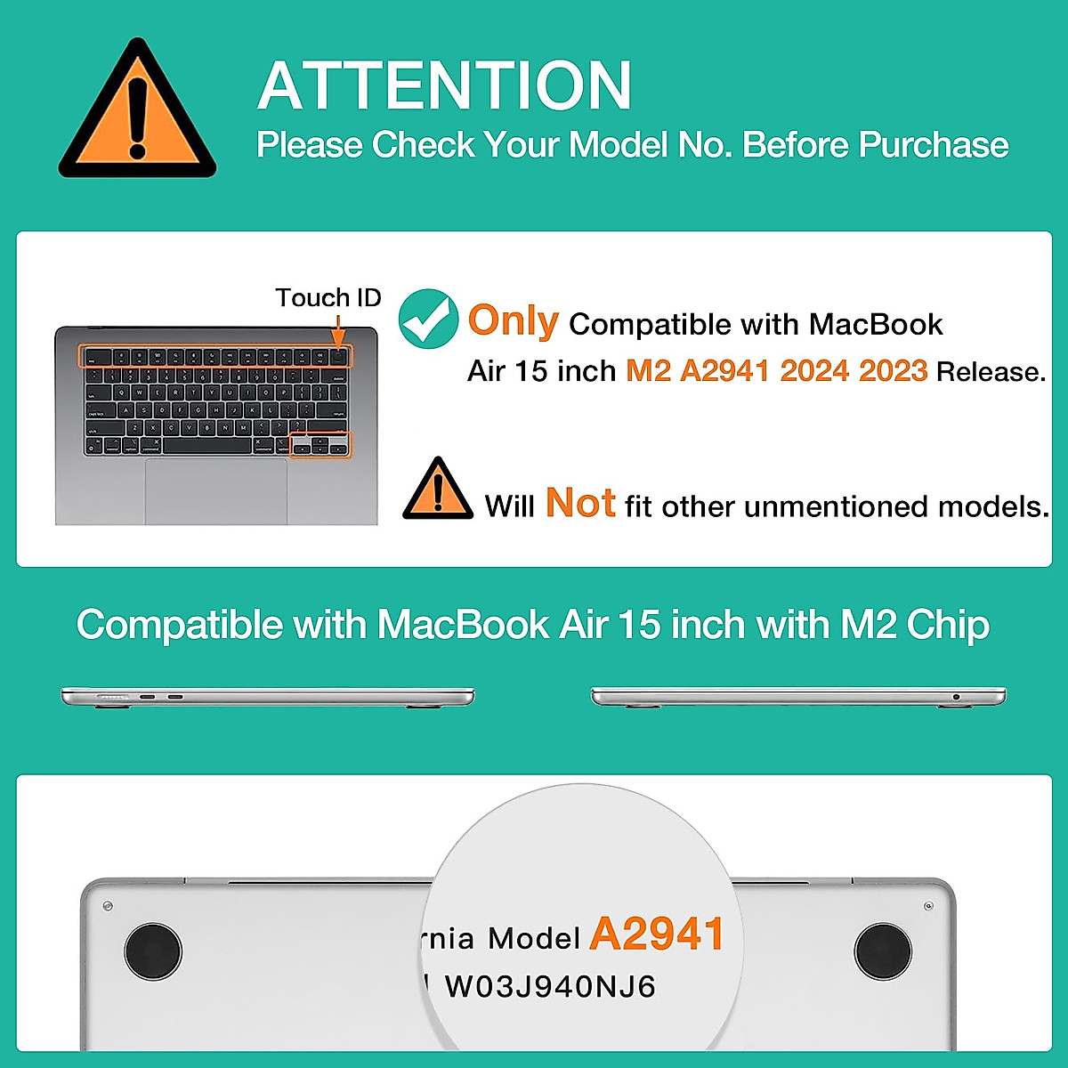 MOSISO Compatible with MacBook Air 15 inch Case 2023 2024 Release M3 A3114 M2 A2941 with Liquid Retina Display & Touch ID, Protective Plastic Hard Shell Case & Keyboard Cover Skin, Black
